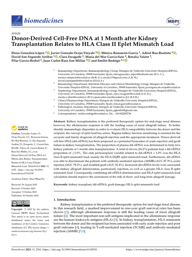 Cell-Free DNA and HLA Mismatch in Kidney Transplants | PDF | Kidney ...