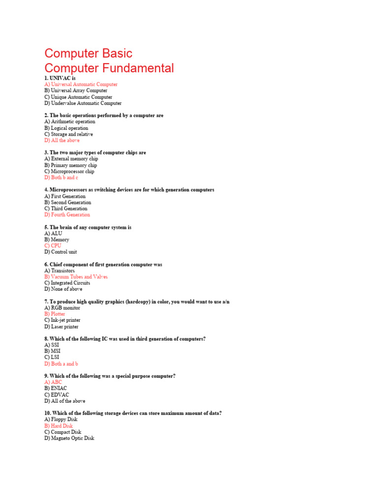 Computer Basic MCQ | PDF | Microsoft Excel | Microsoft Access