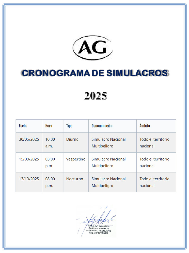 Cronograma de Simulacros 2025 | PDF