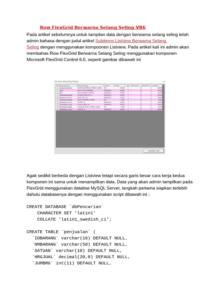FlexGrid Berwarna Selang Seling VB6 | PDF