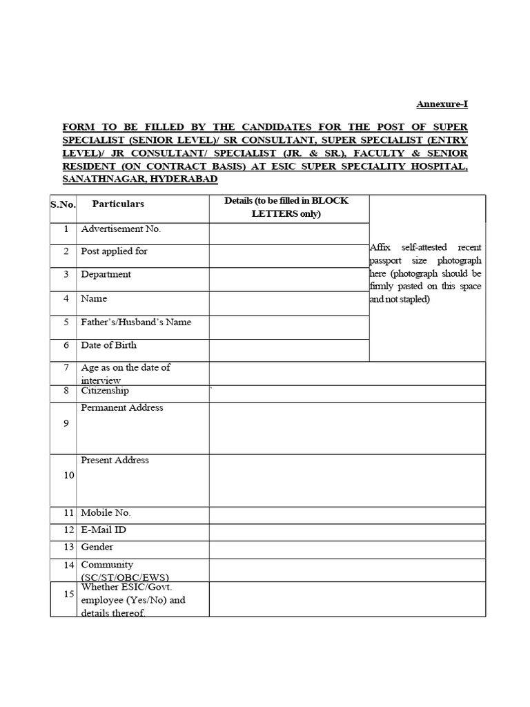 Microsoft Word - Annexure I - Application Form | PDF | Doctor Of Medicine | Government And ...