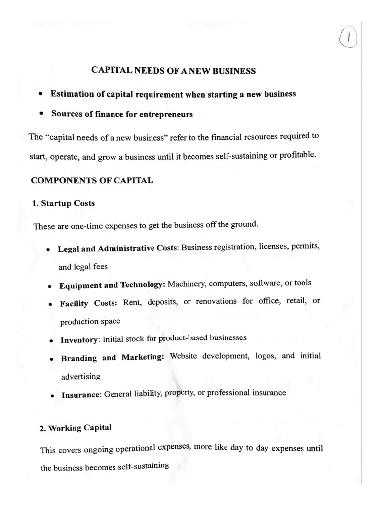 Entrepreneurship (Group Work Capital Needs of A New Business) | PDF