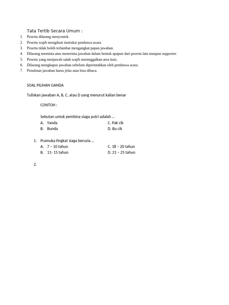Soal Rangking 1 Pramuka Siaga | PDF