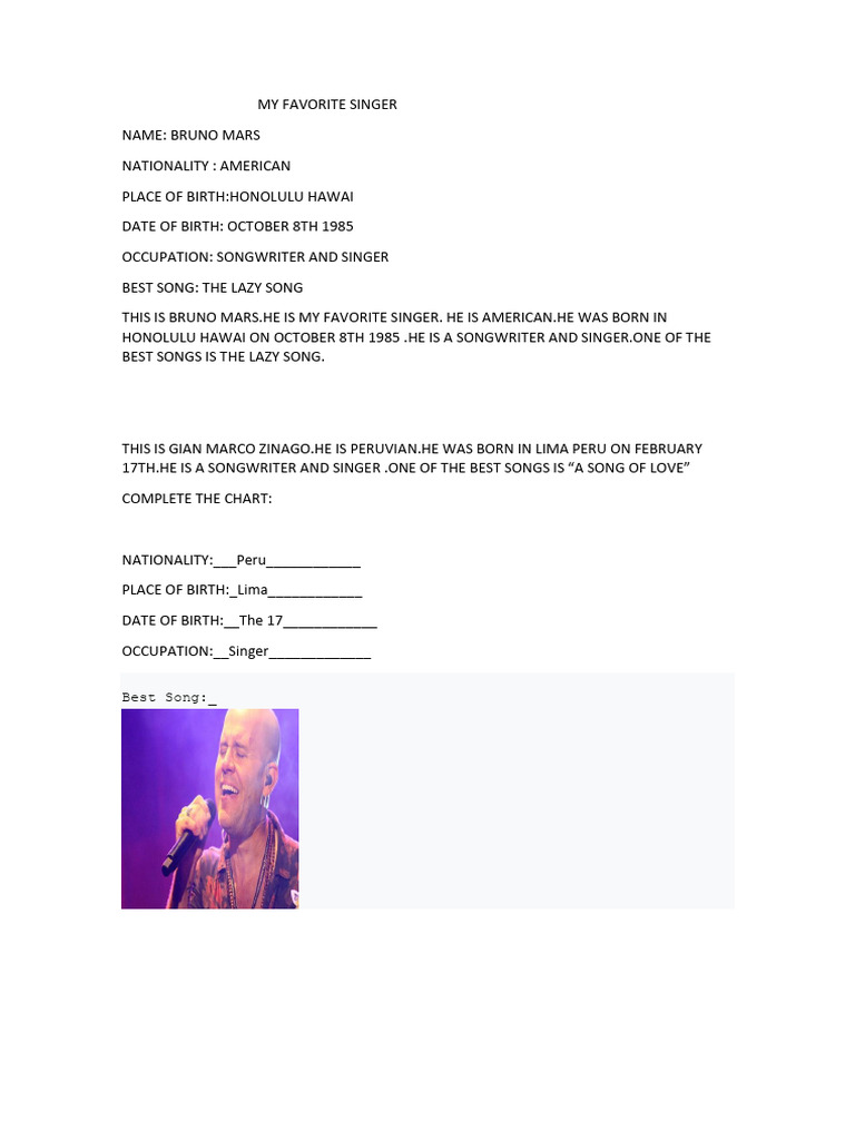 My Favorite Singer | PDF