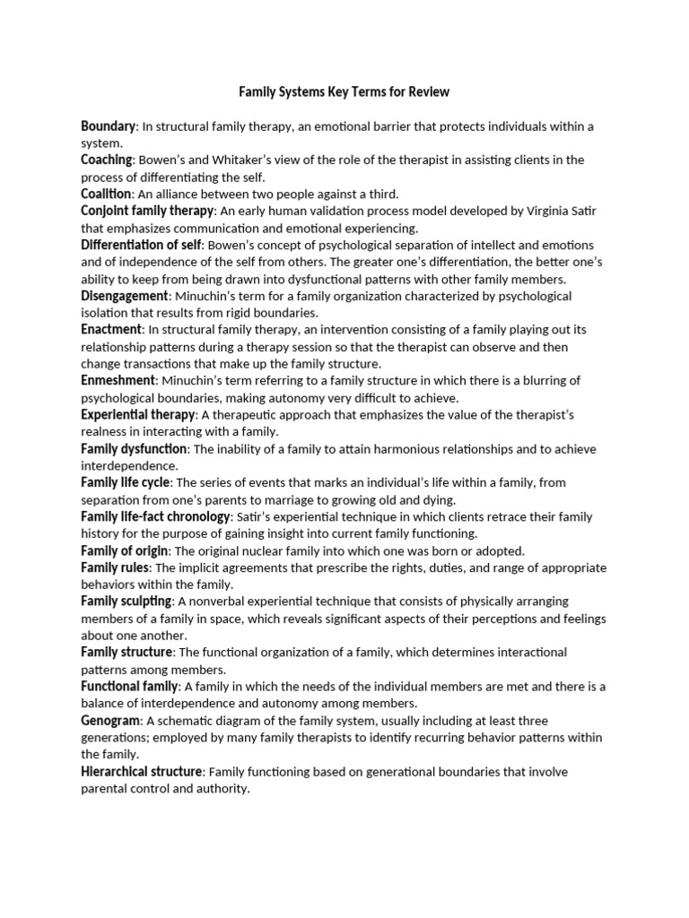Key Terms in Family Systems Therapy | PDF | Psychotherapy | Family Therapy