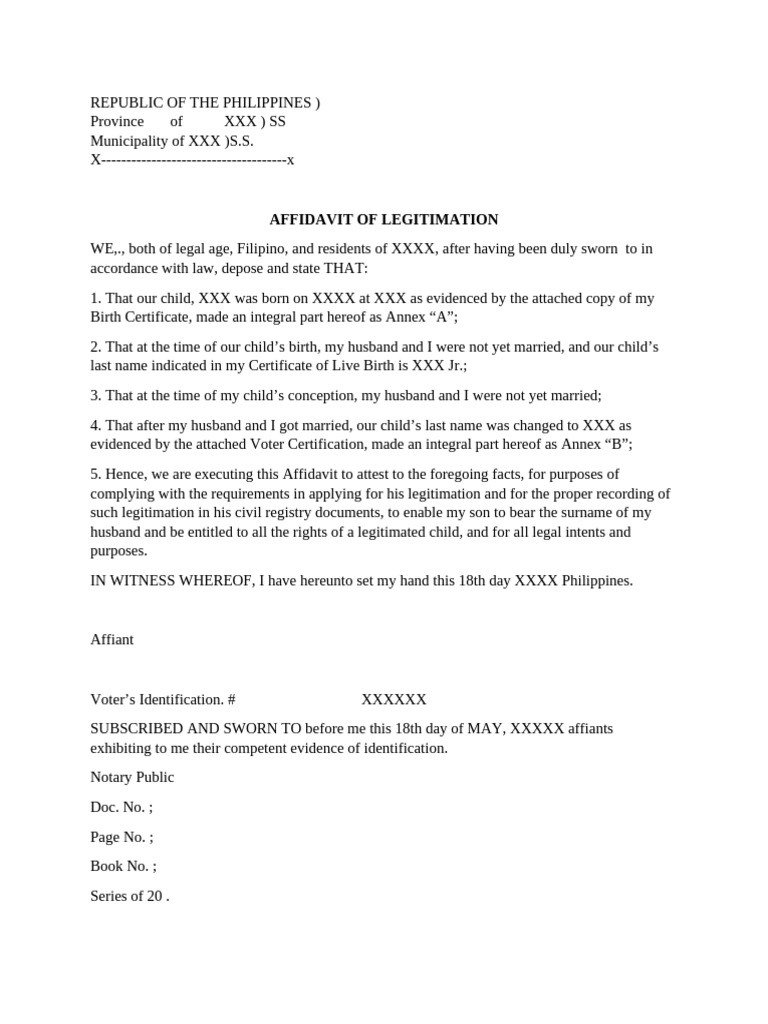 Sample Affidavit of Legitimation | PDF
