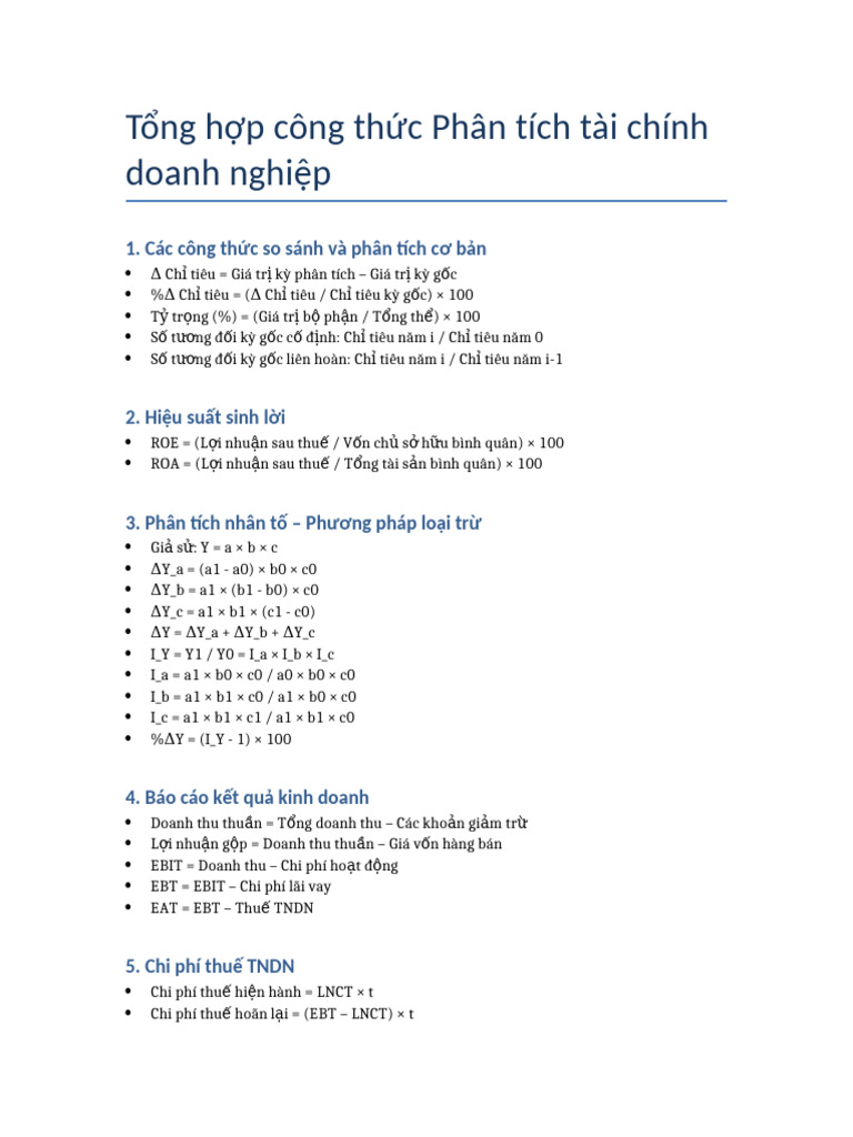 Cong Thuc Phan Tich TCDN | PDF
