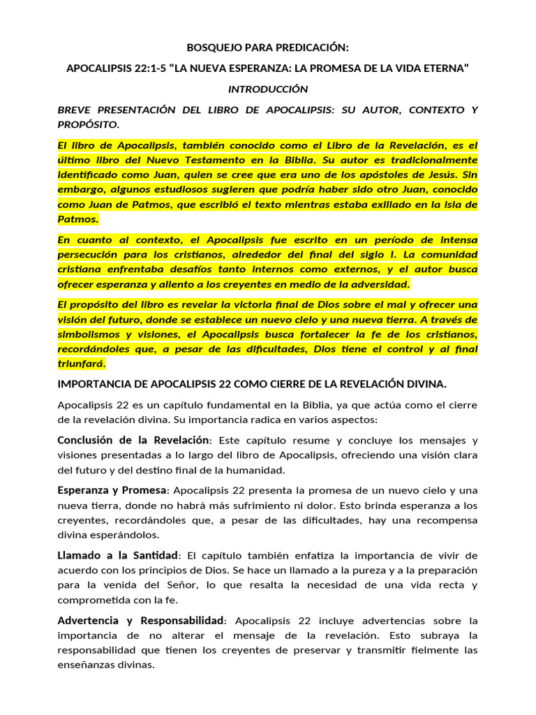 Esperanza en Apocalipsis 22:1-5 | PDF | Libro de revelación | Juan el ...