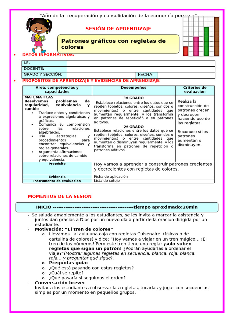 1º U4 S2 Sesion D5 Mat Patrones Gráficos Con Regletas de Colores | PDF | Aprendizaje | Cognición
