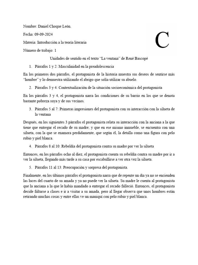 Análisis de "La ventana" de Bascopé | PDF