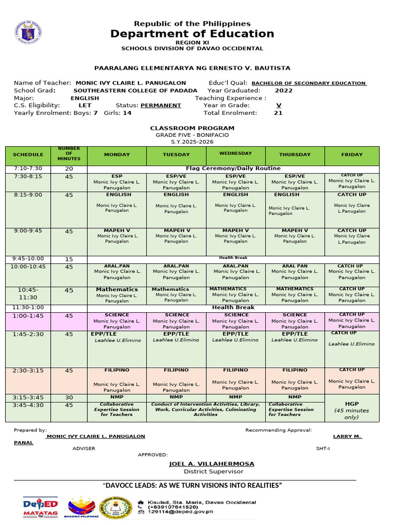 FINAL Grade V - Classroom-Program | PDF | Philippines