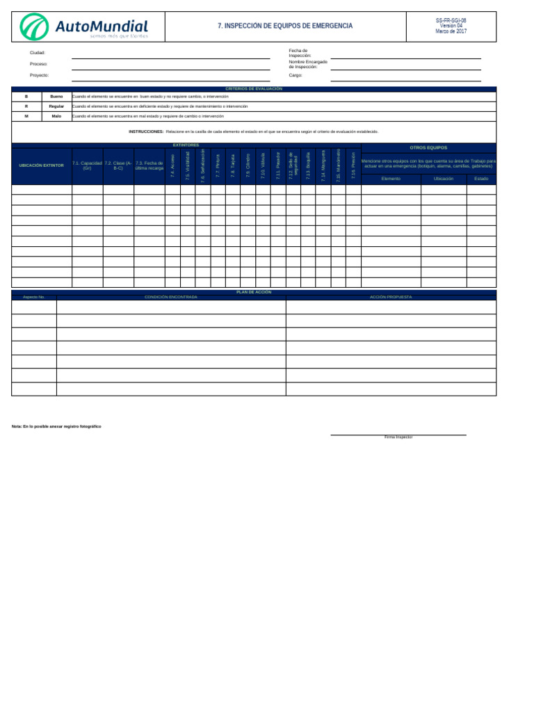 SS-FR-SGI-08 Inspección Equipos de Emergencia | PDF