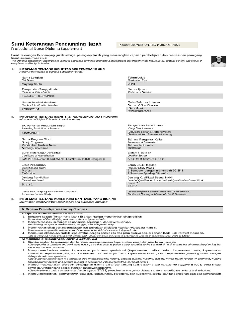 Professional Nurse Diploma Supplement | PDF | Nursing | Diploma