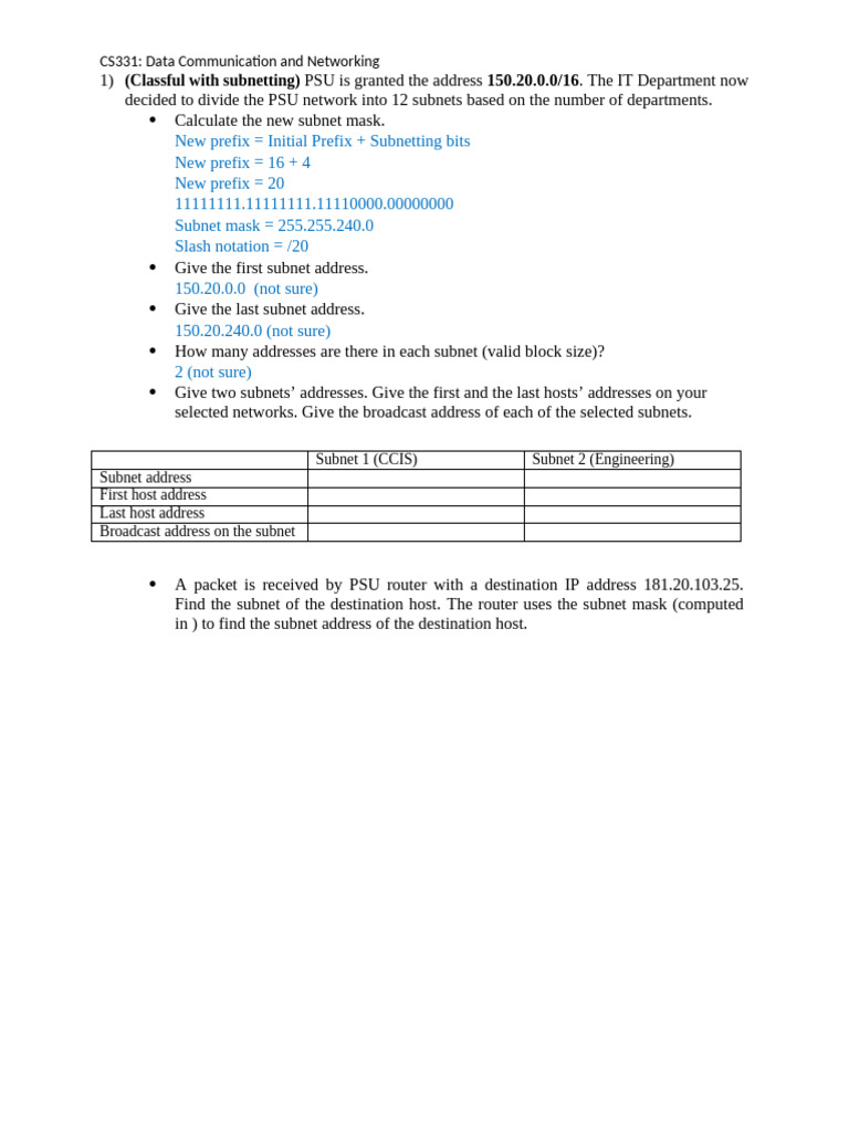 Classful With Subnetting | PDF