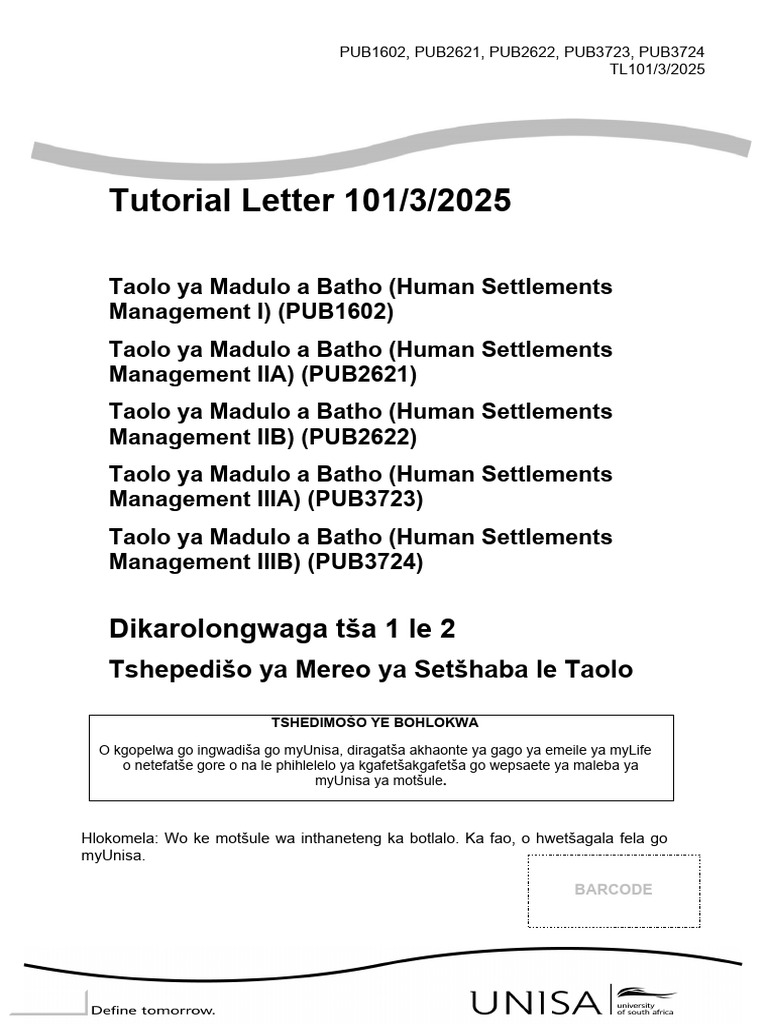 PUB - Human Settlements Management Modules - TL101!3!2025 - B NSotho | PDF