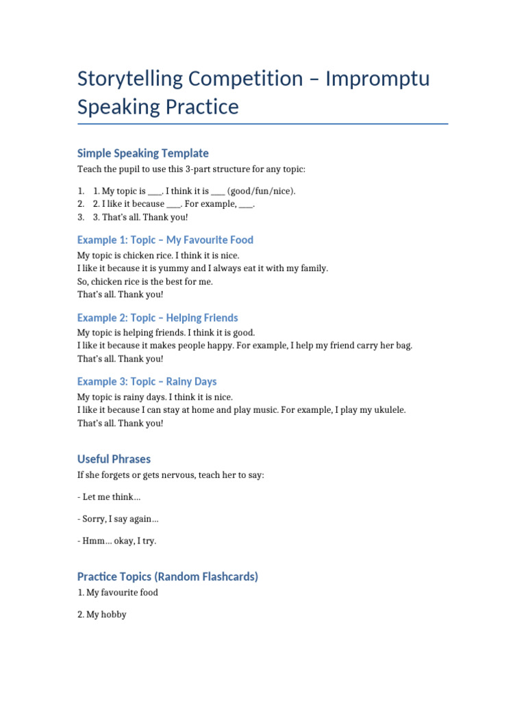 Impromptu Storytelling Practice Guide | PDF