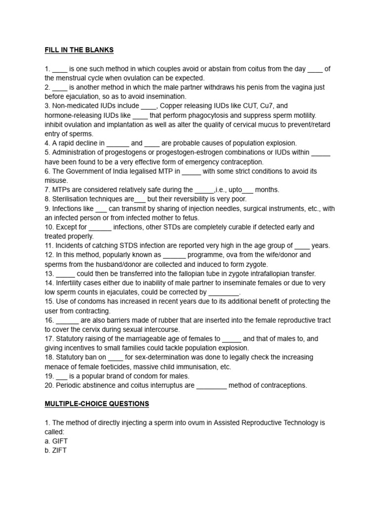 Self Study Assignment - Reproductive Health | PDF | Birth Control ...