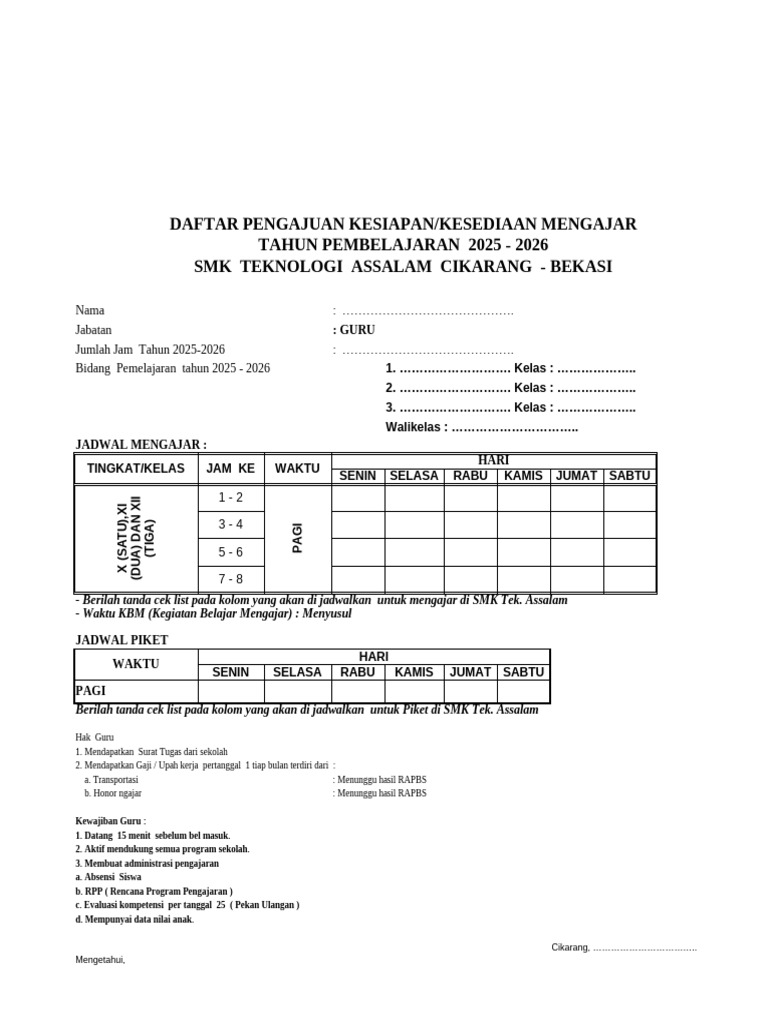 Surat Kesiapan - Sedia Mengajar Txs.2526 | PDF