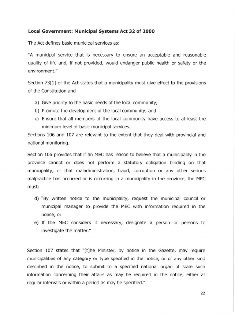 Local Government Municipal Systems Act No. 32 of 2000 B | PDF