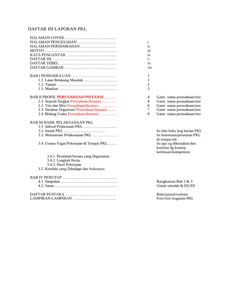 Daftar Isi Laporan PKL SMK | PDF