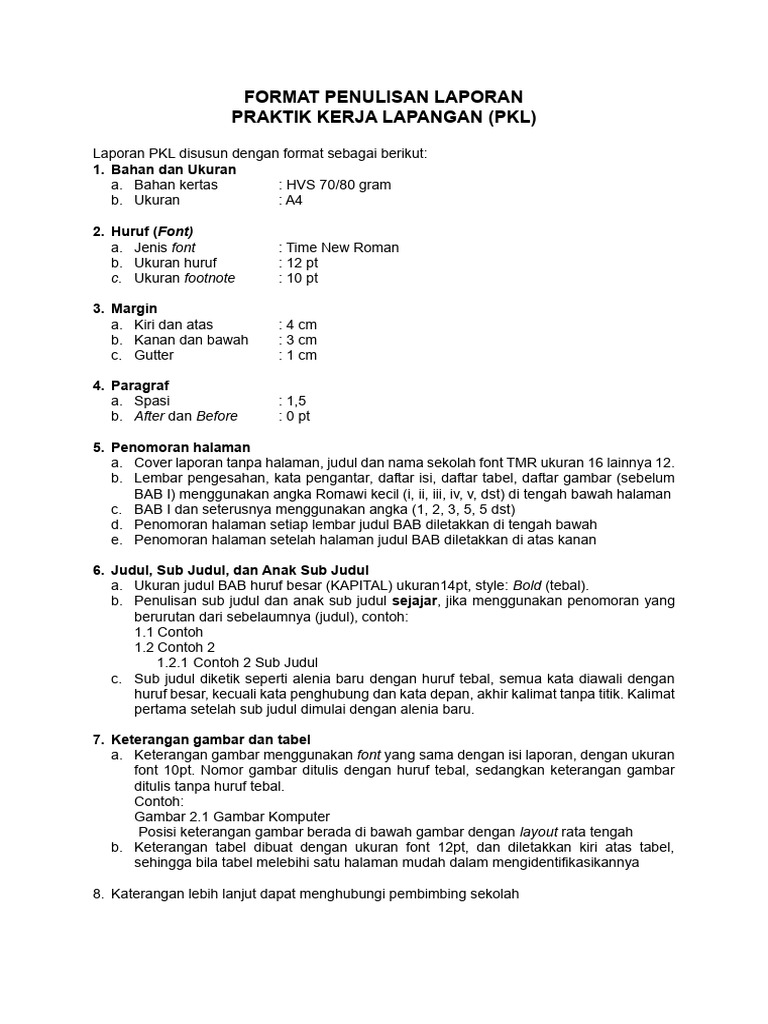 Format Laporan PKL yang Tepat | PDF