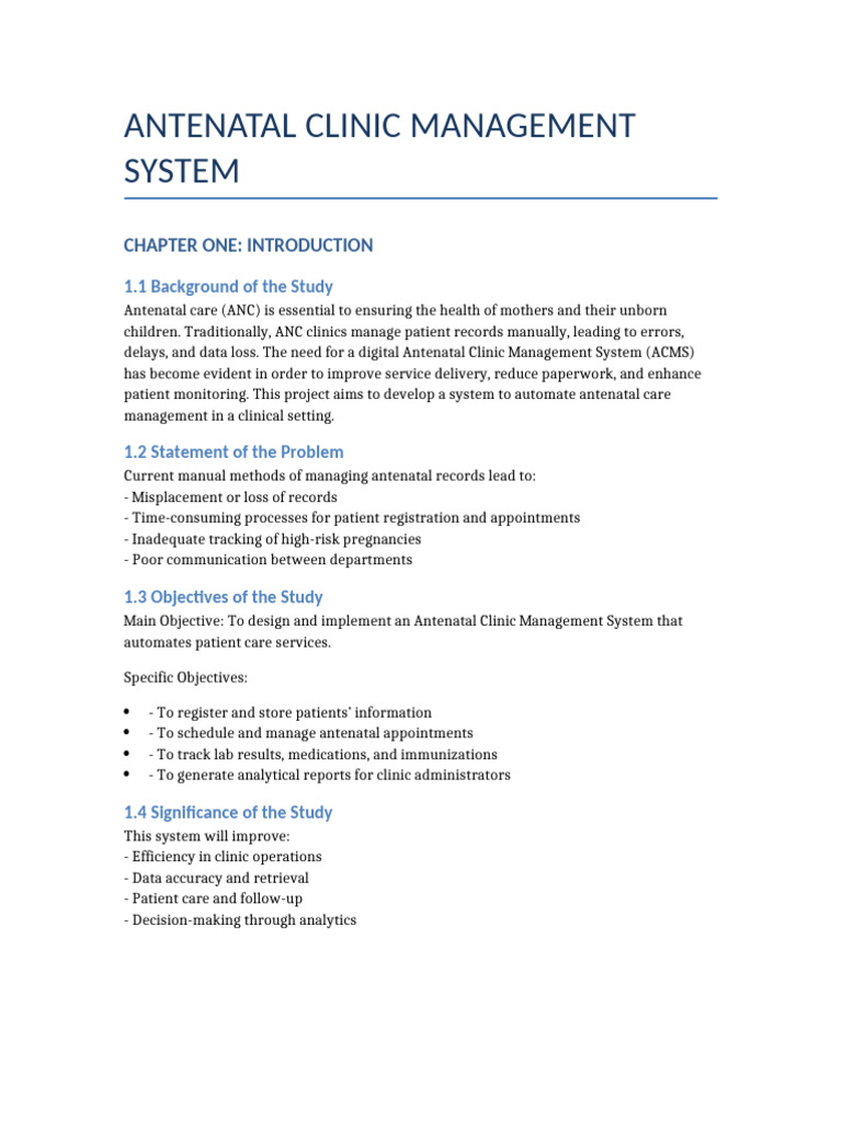 Antenatal Clinic Management System Project | PDF