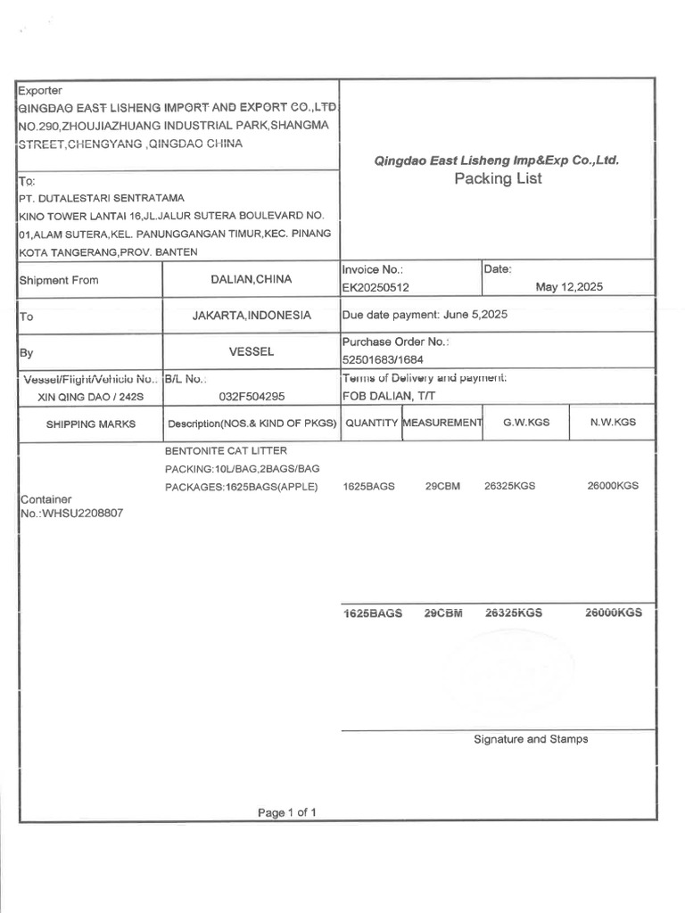PACKING LIST Dok Qingdao PO 52501683 84 | PDF