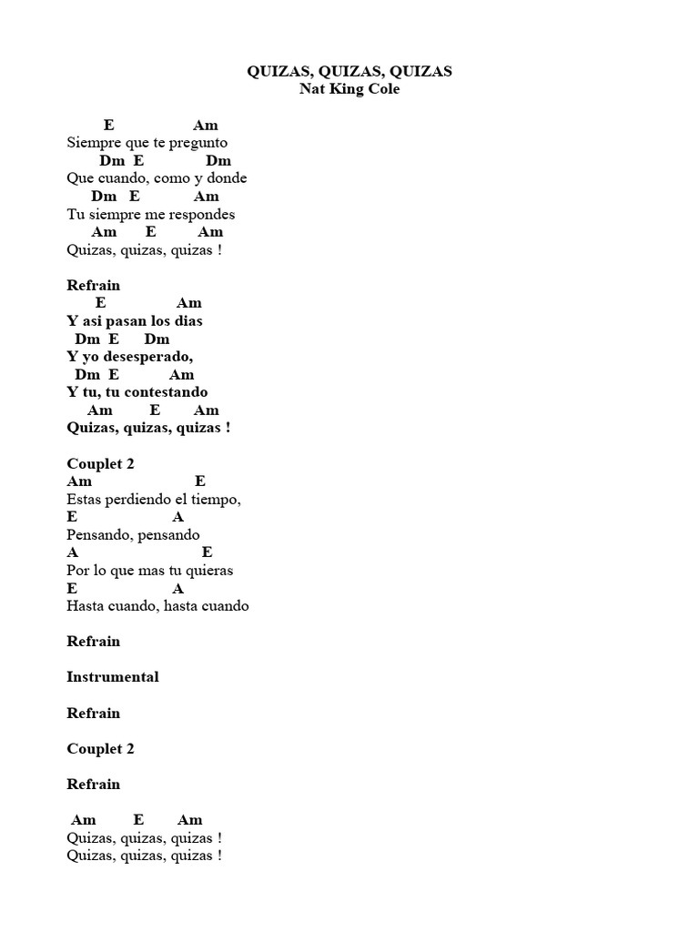 Letra de "Quizás, Quizás, Quizás" | PDF
