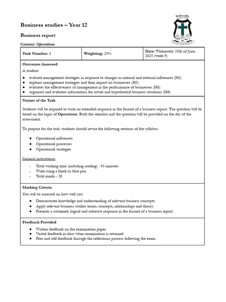 Year 12 Business Report on Operations | PDF | Human Communication ...