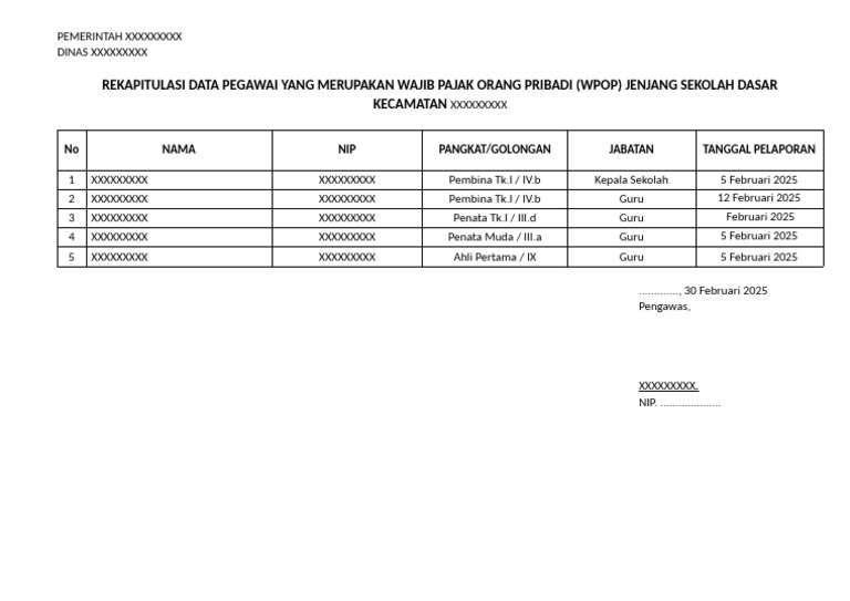 Contoh Rekap Data Wajib Pajak | PDF