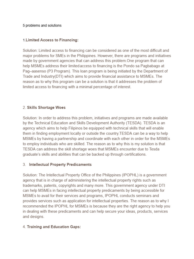 Solutions For The Problems of MSMEs in The Philippines | PDF ...