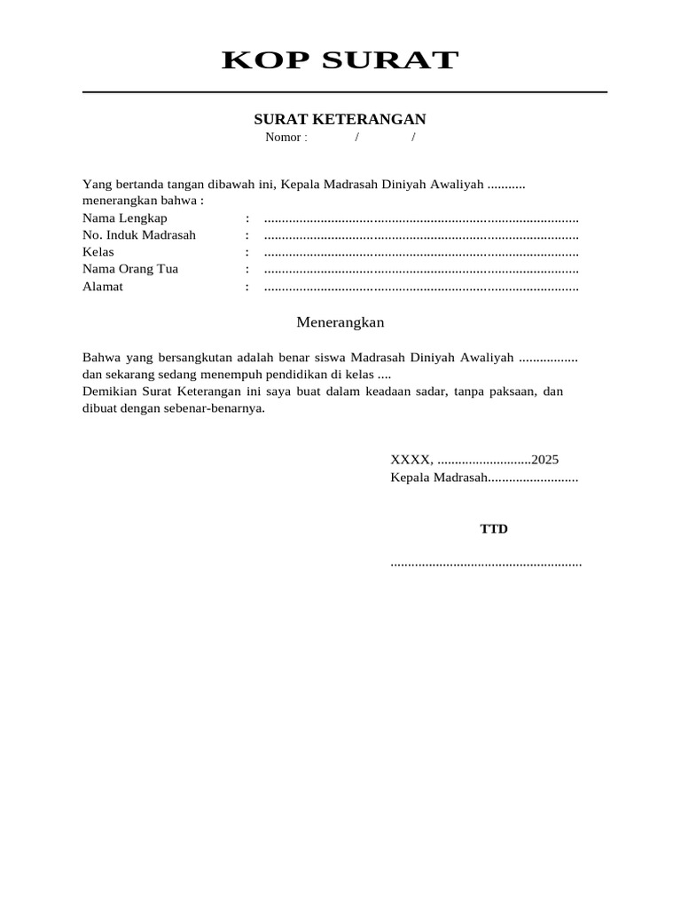 CONTOH Surat Keterangan MDA | PDF