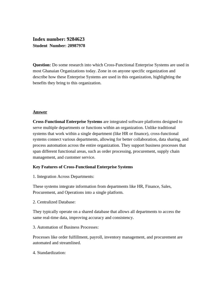 Cross Functional Enterprise Systems GCB | PDF | Enterprise Resource Planning | Customer ...
