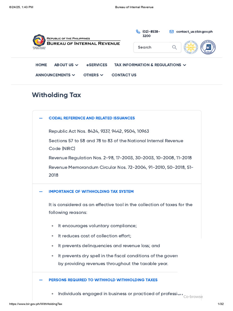 Bureau of Internal Revenue-Witholding Tax | PDF | Taxes | Payroll Tax