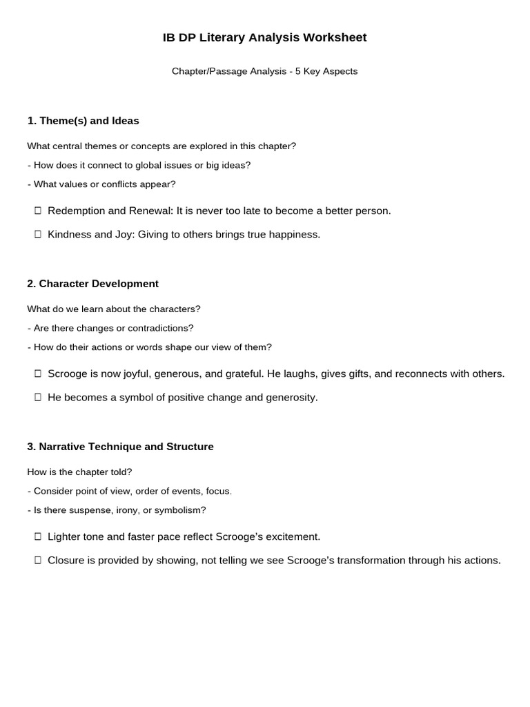 IB Literary Analysis Worksheet CHAPTER 5 | PDF
