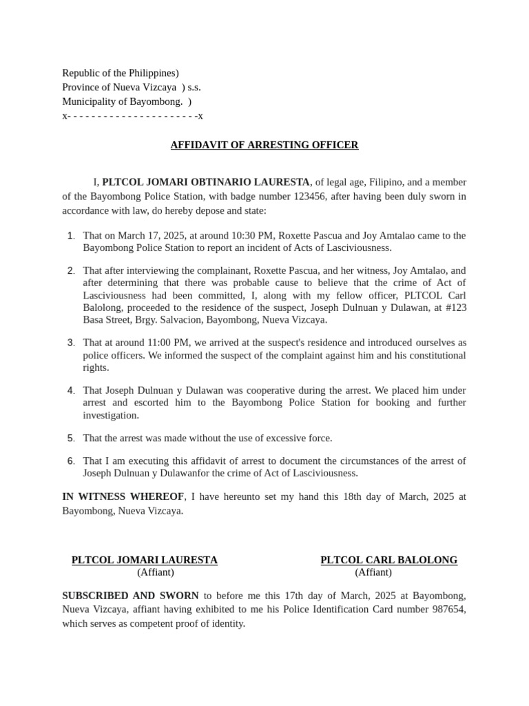 Affidavit of Arresting Officer | PDF