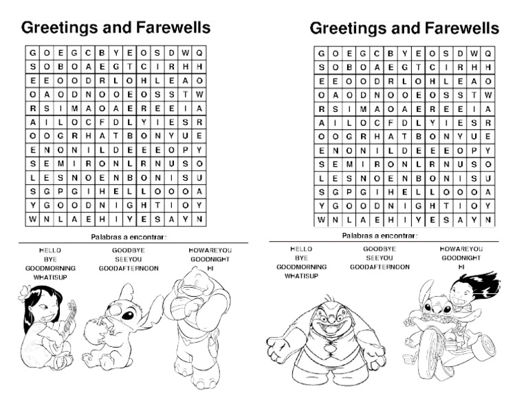 Sopa de Letras Saludos y Despedidas | PDF