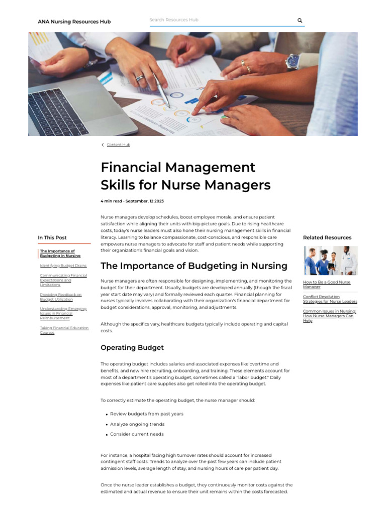 Financial Management Skills For Nurse Managers - ANA | PDF | Nursing ...