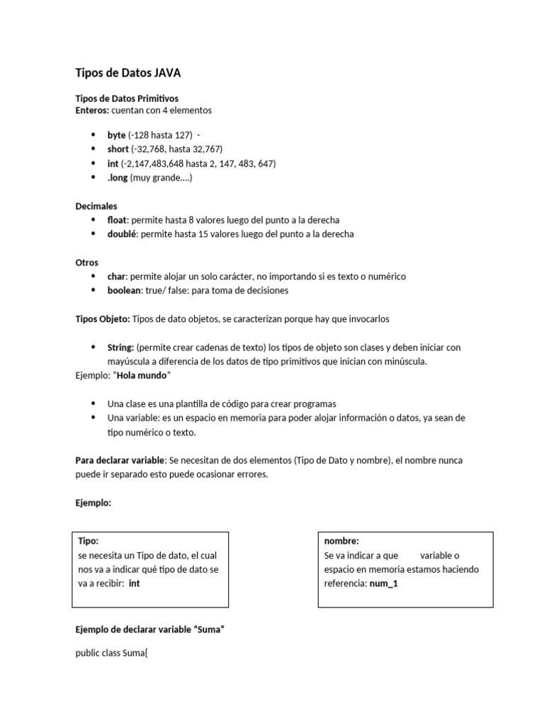 Tipos de Datos JAVA | PDF