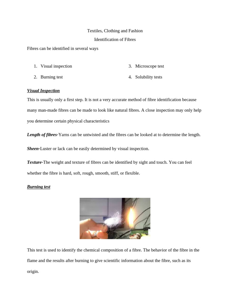 Burning Test for Fibre Identification | PDF | Rayon | Fibers