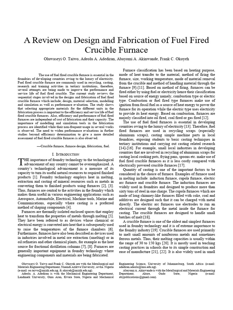 Fuel Fired Crucible Furnace Design Review | PDF | Refractory | Foundry