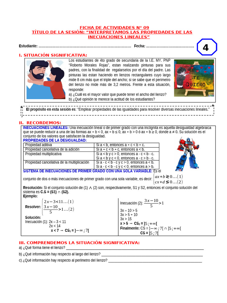 Ficha 9 - 4to - Eda3 (Trabajo) | PDF | Matemáticas | Álgebra