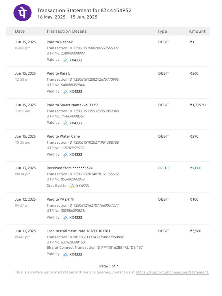 PhonePe Statement May2025 Jun2025 | PDF | Debit Card | Debits And Credits