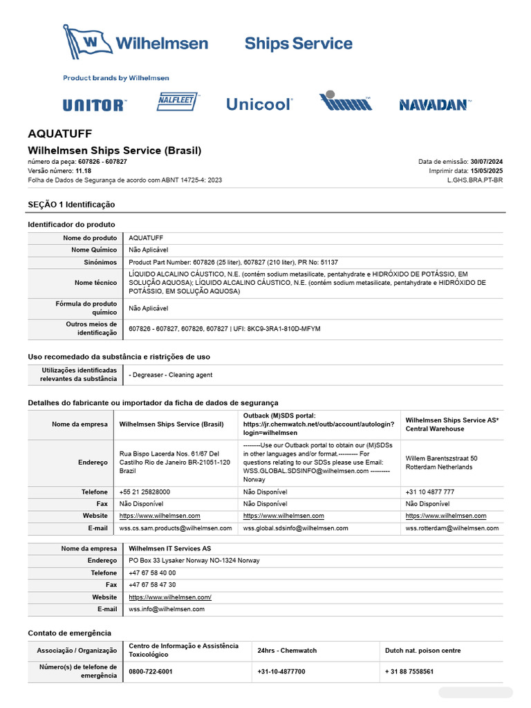 Ficha de Segurança do AQUATUFF | PDF | Queimadura | Olho