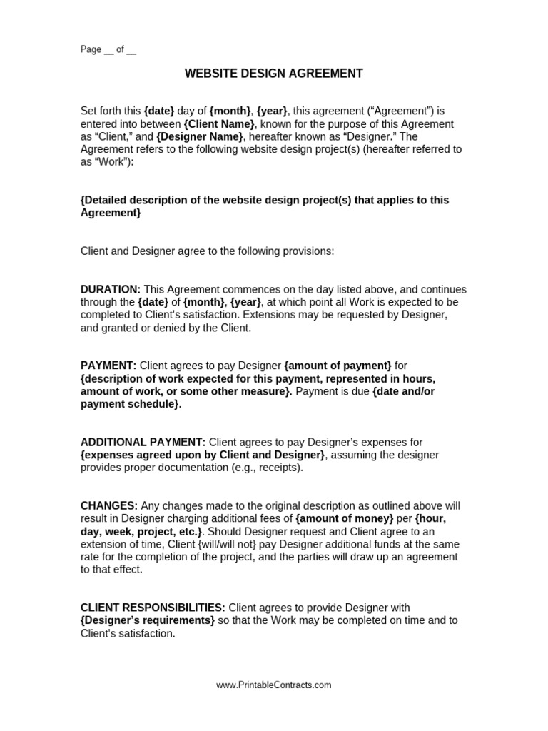 Website Design Agreement Template | PDF | Payments | Business Law