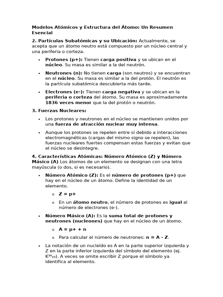 Estructura Del átomo Y Partículas Subatómicas Pdf Neutrón átomos