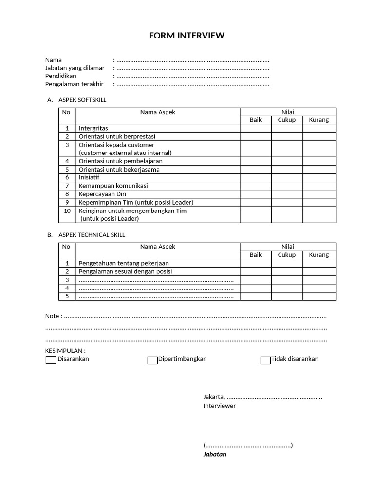 Formulir Wawancara Karyawan Baru | PDF