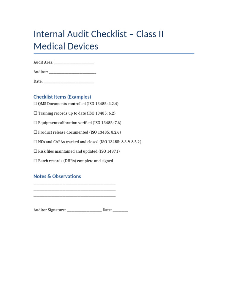 Internal Audit Checklist Class II | PDF