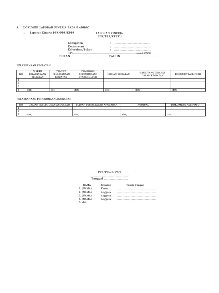 Formulir Laporan Kinerja Adhoc | PDF