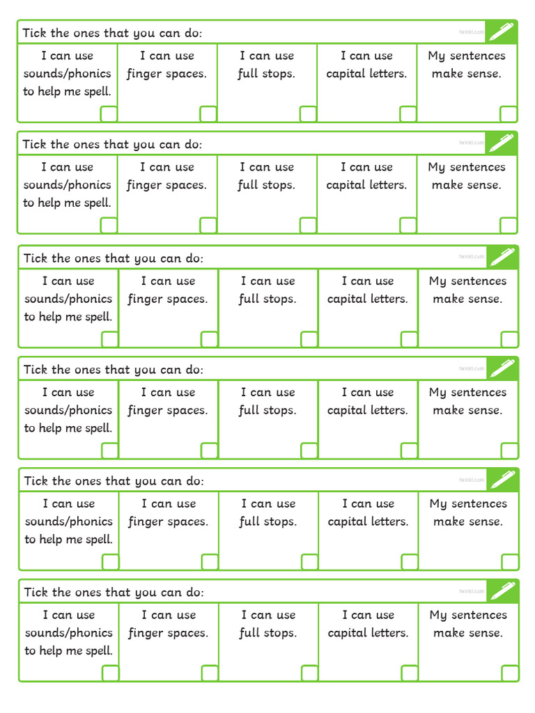 Simple Sentence Checklist | PDF